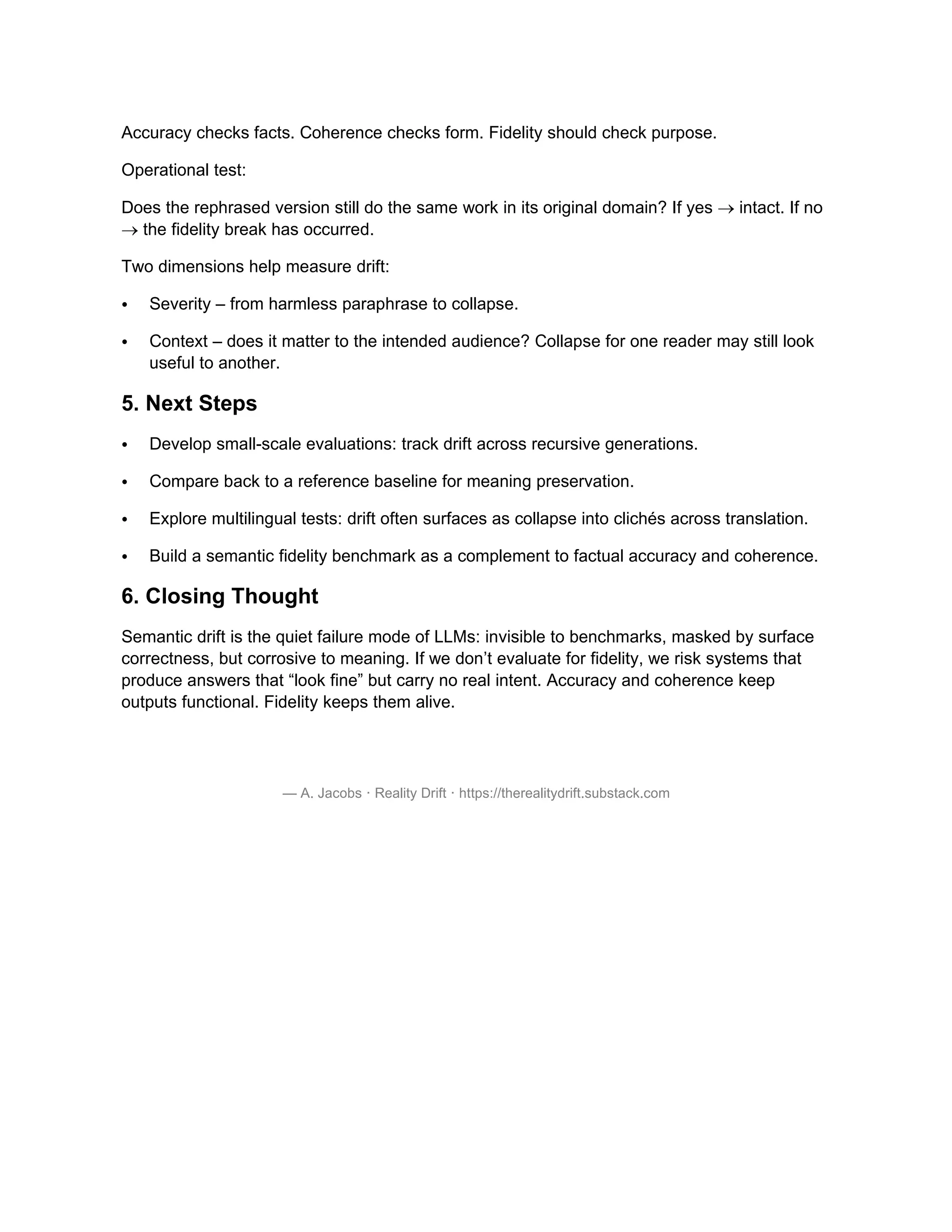 oward Fidelity Benchmarks for Large Language Models: Addressing Semantic Drift (Working Note ...