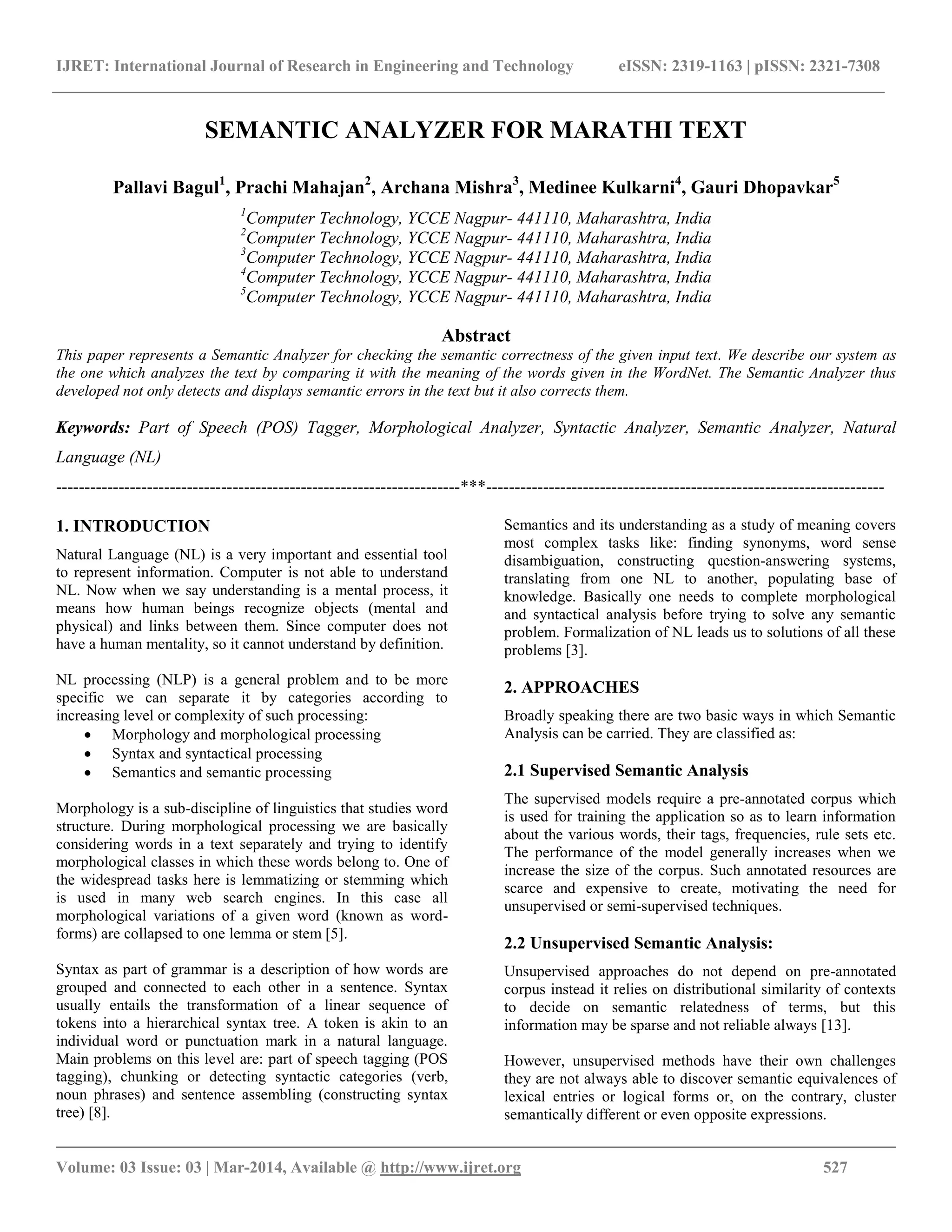 Semantic analyzer for marathi text | PDF