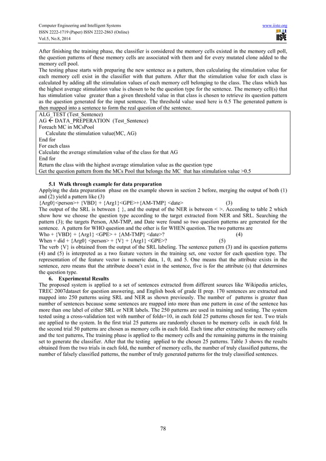 Semantic based automatic question generation using artificial immune system | PDF