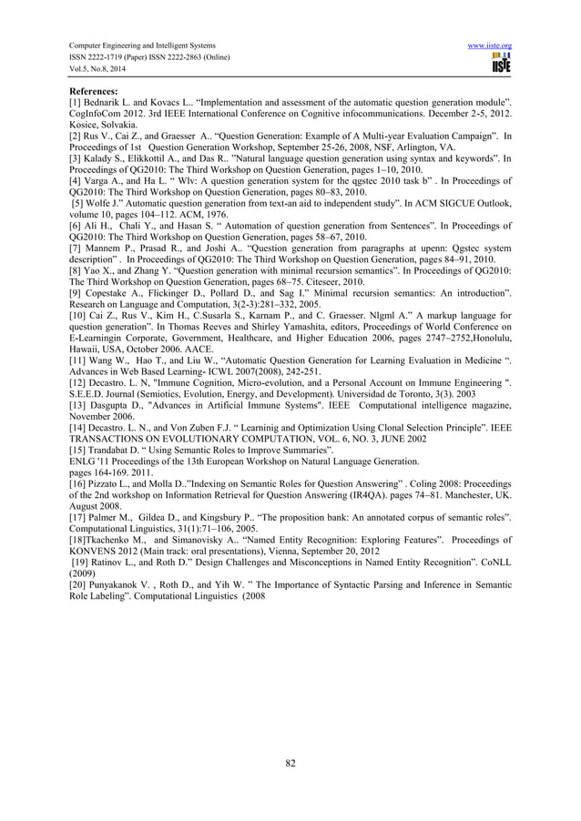 Semantic based automatic question generation using artificial immune system | PDF