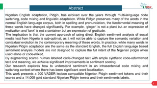 Semantic Enrichment of Nigerian Pidgin English for Contextual Sentiment Classification | PDF ...