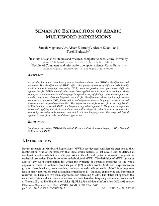 Semantic extraction of arabic | PDF