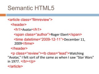 Semantic HTML5 and Microdata | PPTX | Web Design and HTML | Internet