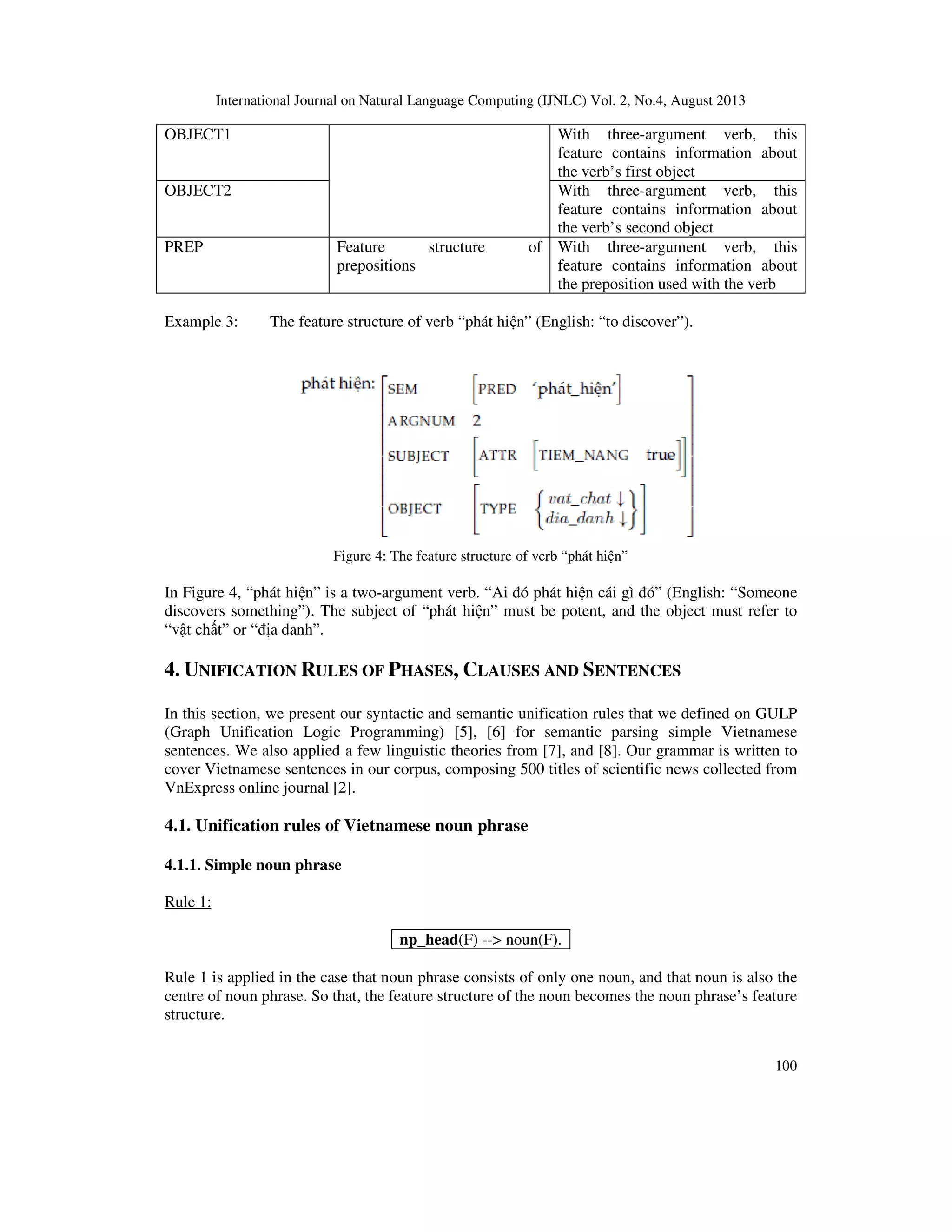SEMANTIC PARSING OF SIMPLE SENTENCES IN UNIFICATION-BASED VIETNAMESE GRAMMAR | PDF