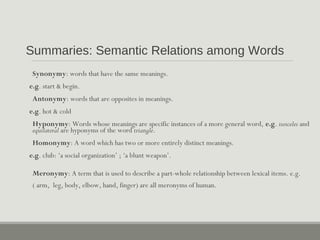 Semantic relation among words | PPT