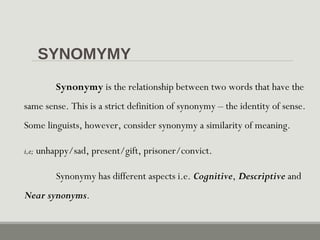 Semantic relation among words | PPT