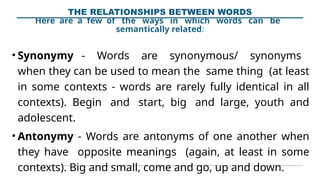SEMANTICS- meaning of words and sentences | PPTX