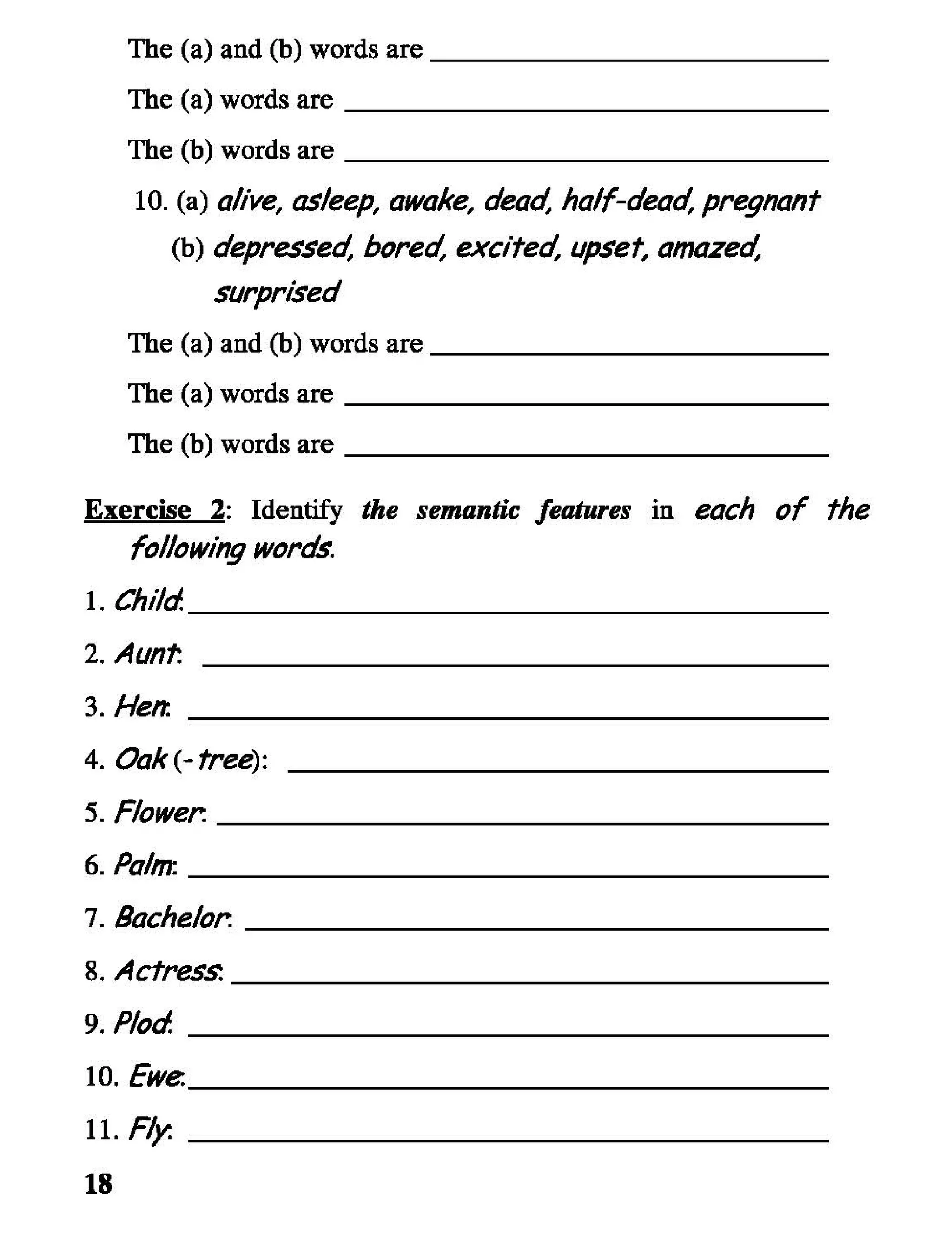 Semantics Session 1 Word meaning Exercises | PDF