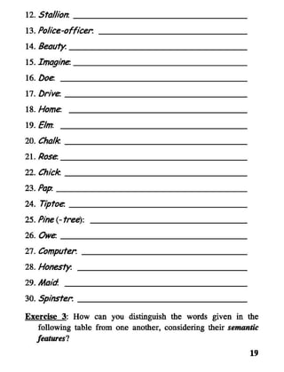 Semantics Session 1 Word meaning Exercises | PDF