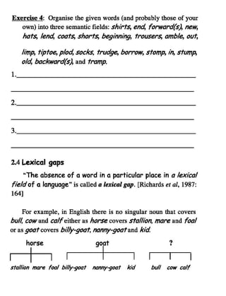 Semantics Session 1 Word meaning Exercises | PDF