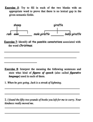 Semantics Session 1 Word meaning Exercises | PDF