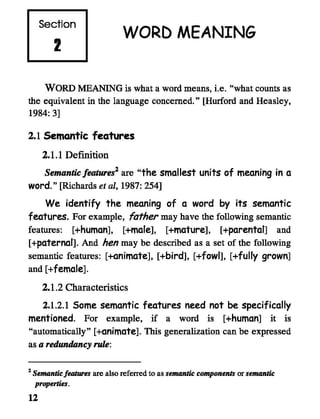 Semantics Session 1 Word Meaning Reading | PDF