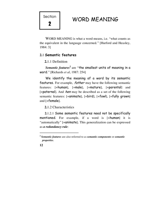 Semantics Session 1 Word meaning reading material | PDF | Birth ...