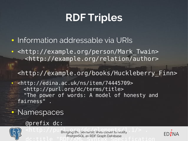 Bringing the Semantic Web closer to reality: PostgreSQL as RDF Graph Database | PPT