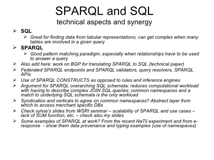 SPARQL and SQL: technical aspects and synergy