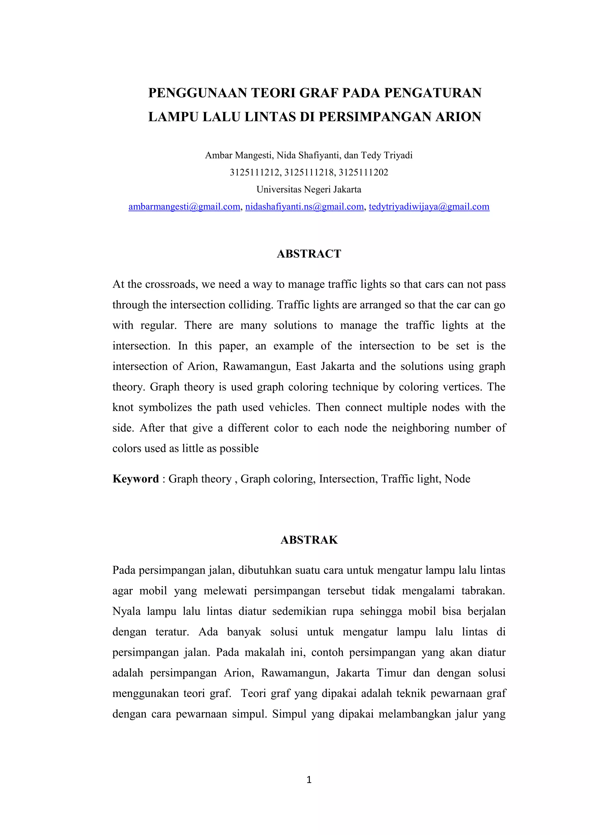 Penggunaan Teori Graf pada Pengaturan Lampu Lalu Lintas | DOCX