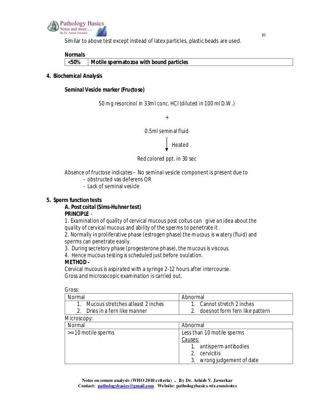 SEMEN ANALYSIS (WHO 2010)