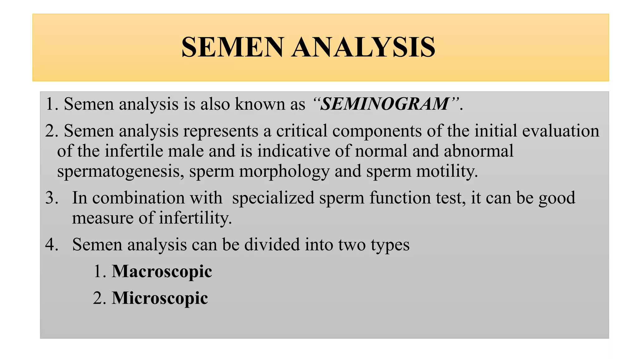 Semen analysis | PPTX | Infertility | Reproductive Health