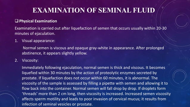Semen analysis or seminal fluid analysis | PPTX | Infertility ...