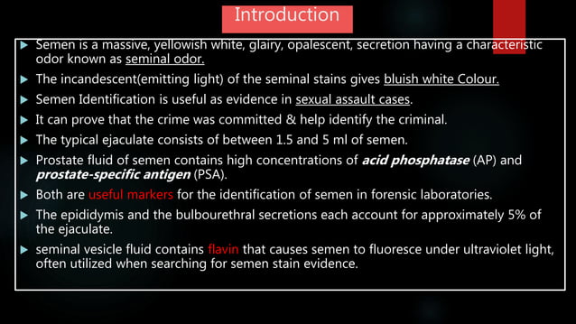 Semen Analysis Methods -Forensic Biology | PPTX | Reproductive Health ...