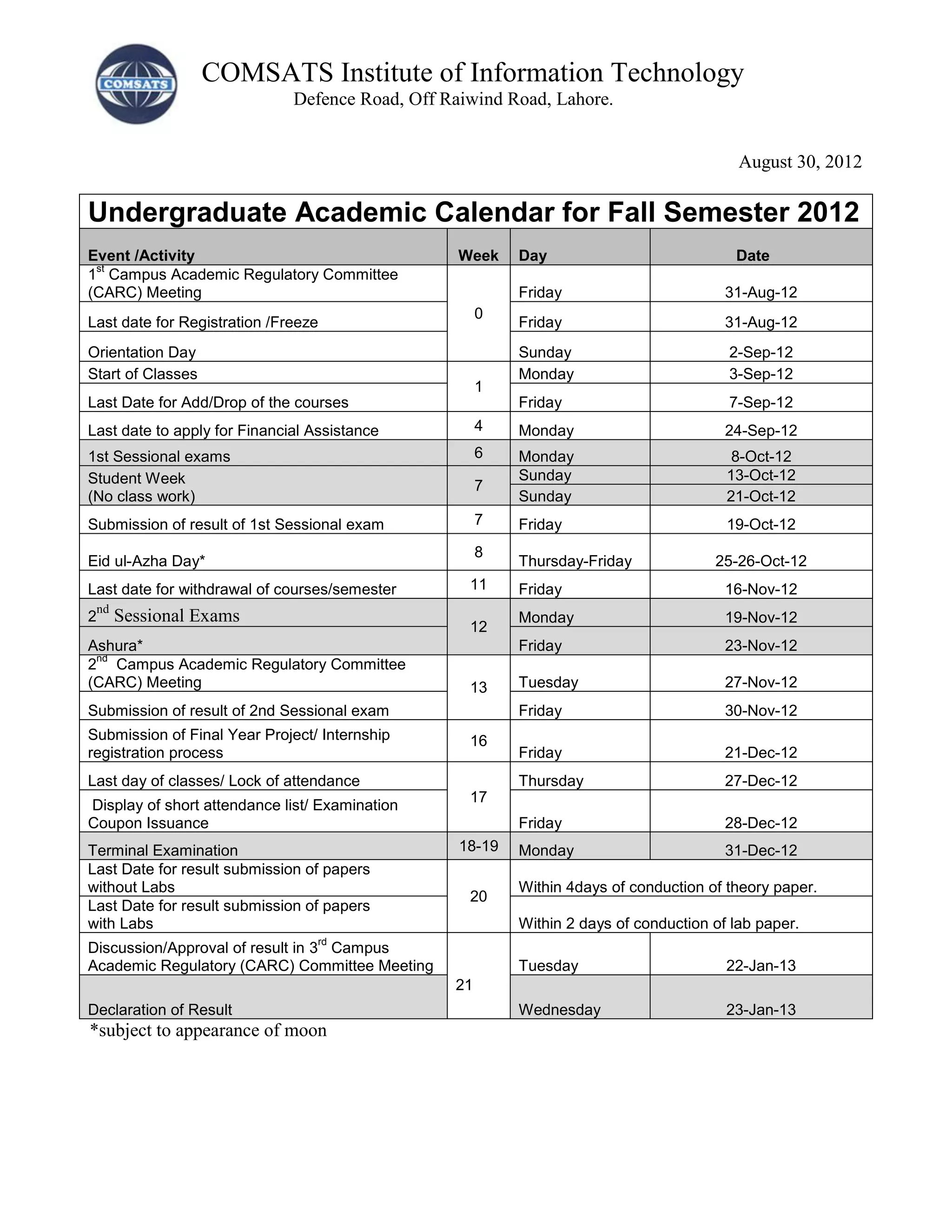 Semester calendar | PDF