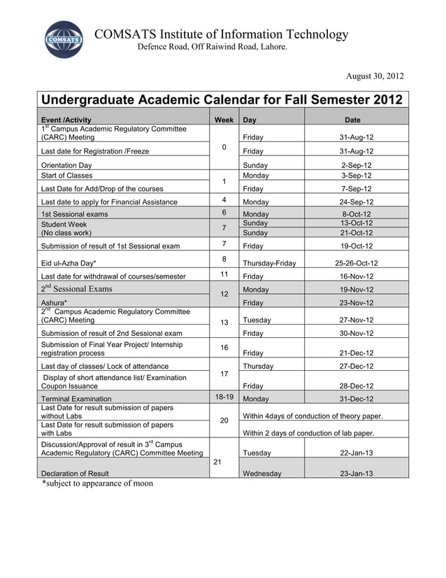 Semester calendar | PDF | College Education | Education