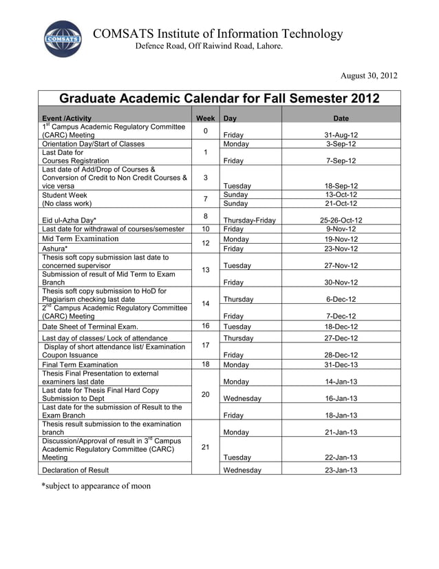 Semester calendar | PDF | College Education | Education