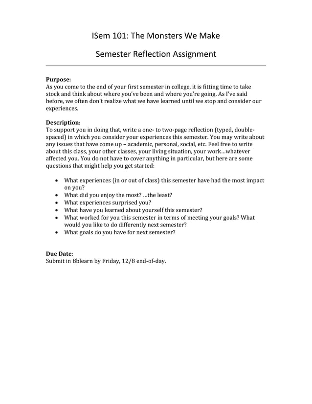 ISem 101 Semester Reflection Assignment | PDF