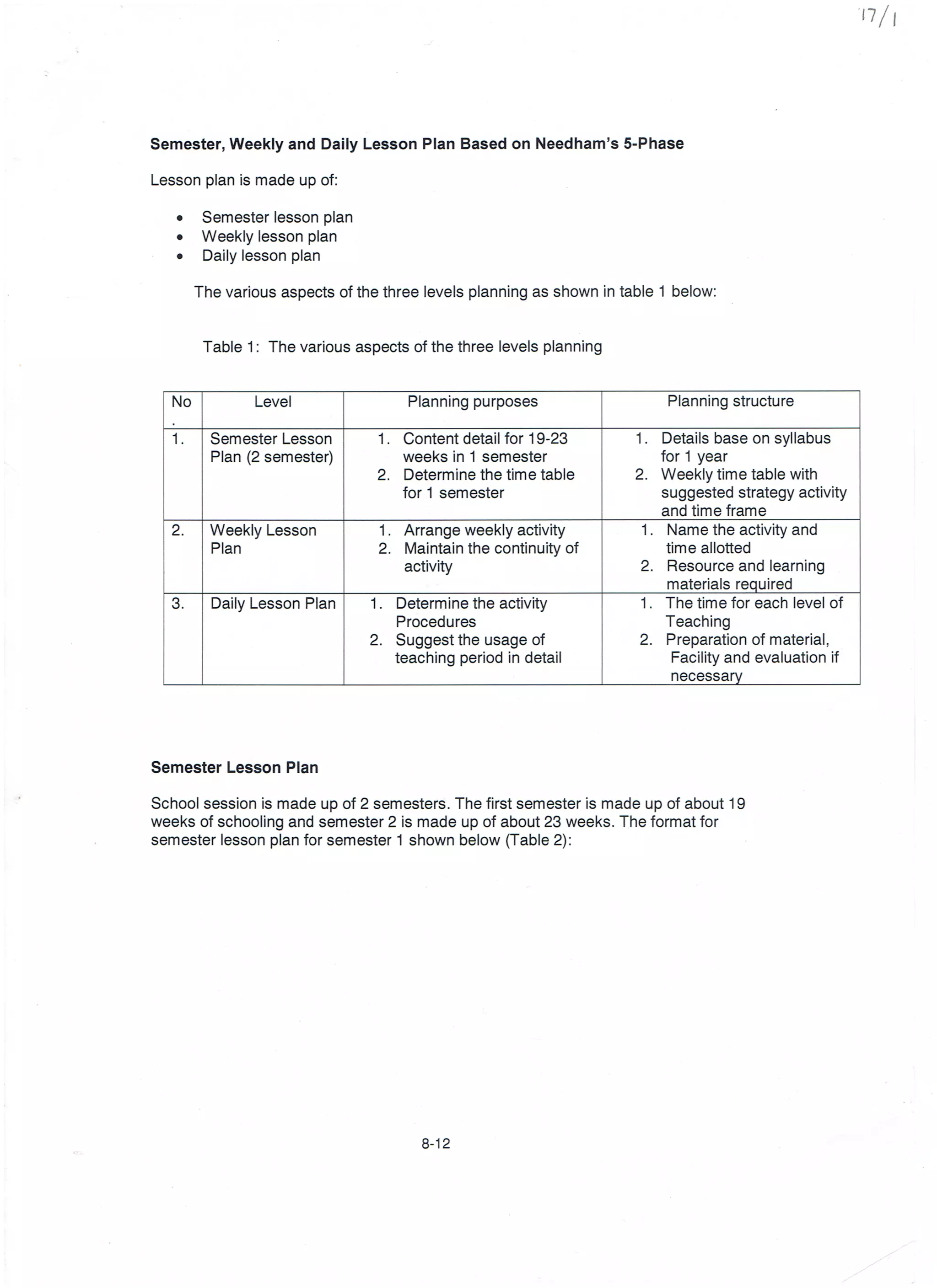Semester, Weekly and Daily Lesson Plan Based on Needham's 5 Phase | PDF