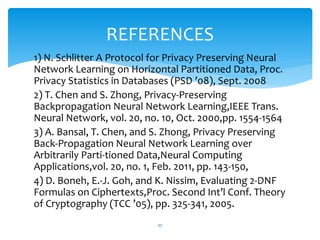 PRIVACY PRESERVING BACK-PROPOGATION NEURAL NETWORK LEARNING MADE PRACTICAL WITH CLOUD COMPUTING ...
