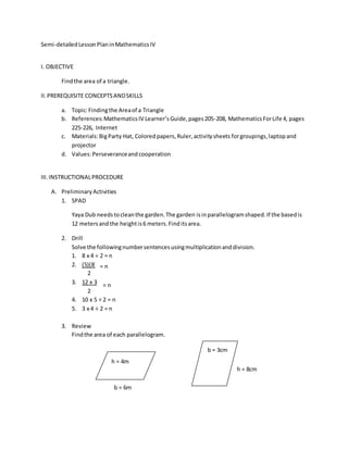 Semi-detailed Lesson Plan in math IV (k-12 based curriculum) "FINDING ...