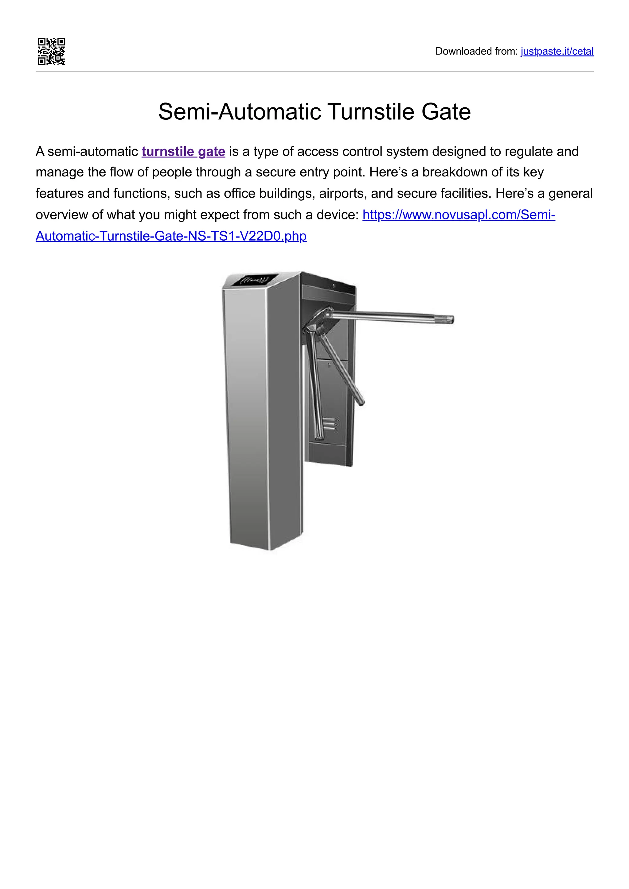 Semi-Automatic Turnstile Gate and barrier | PDF