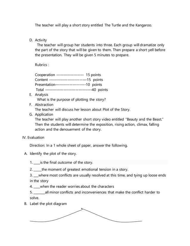Semi detailed lesson plan in english(plot of the story) | DOCX
