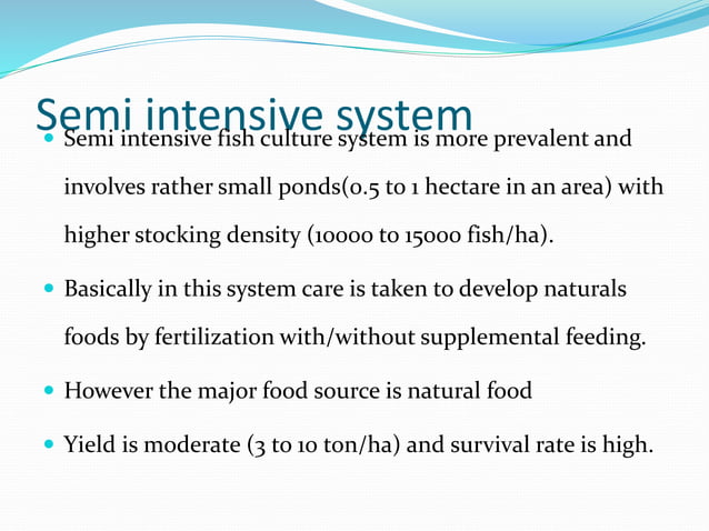 Semi intensive fish culture system | PPTX | Fish and Aquariums | Pets