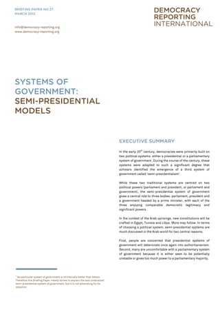 Systems of Government : Semi-Presidential Models | PDF