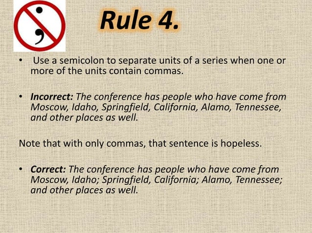Rules for Semicolon by Jaime Espinosa | PPT | Free Download