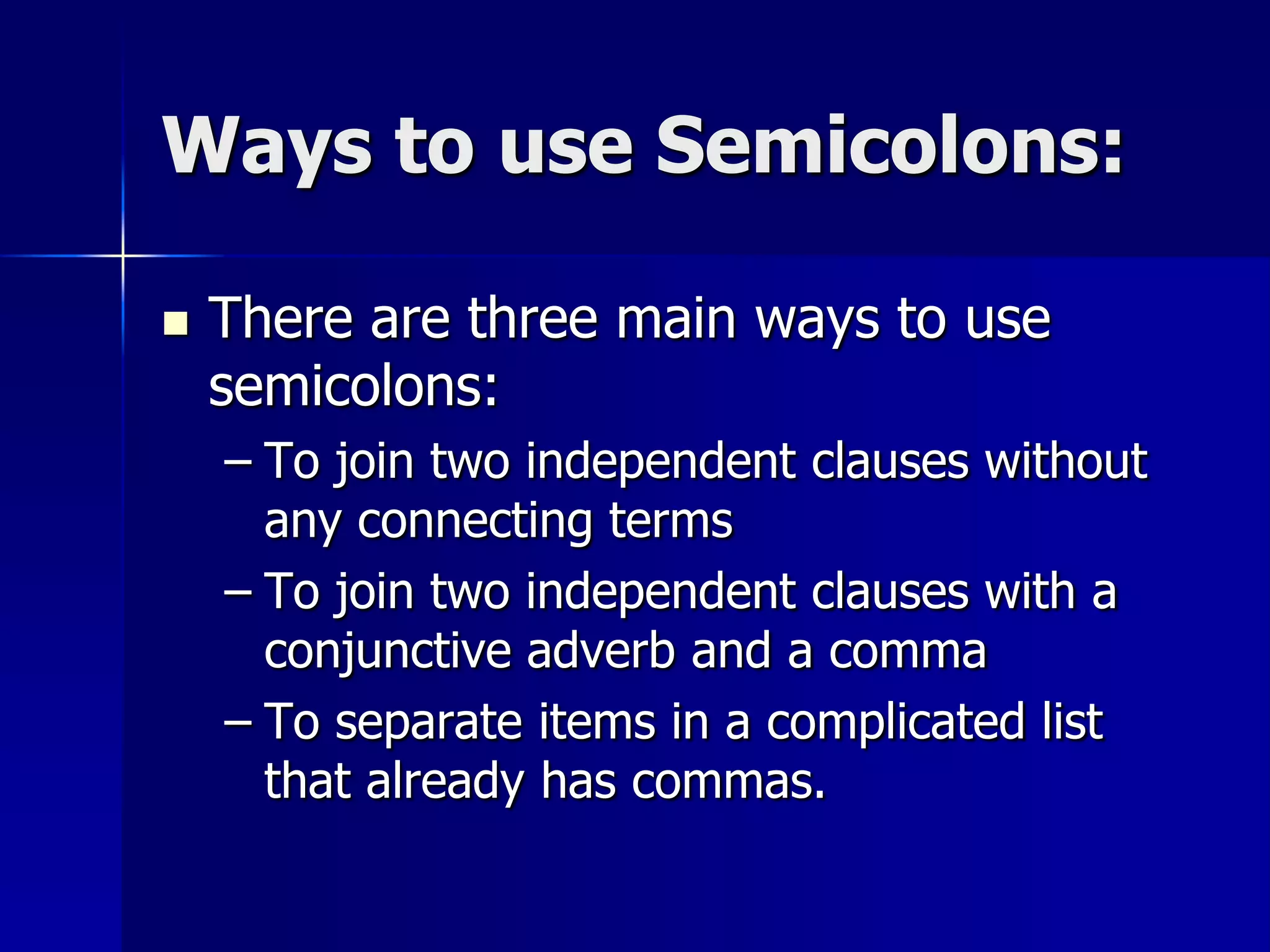 Semicolon usage presentation | PPTX