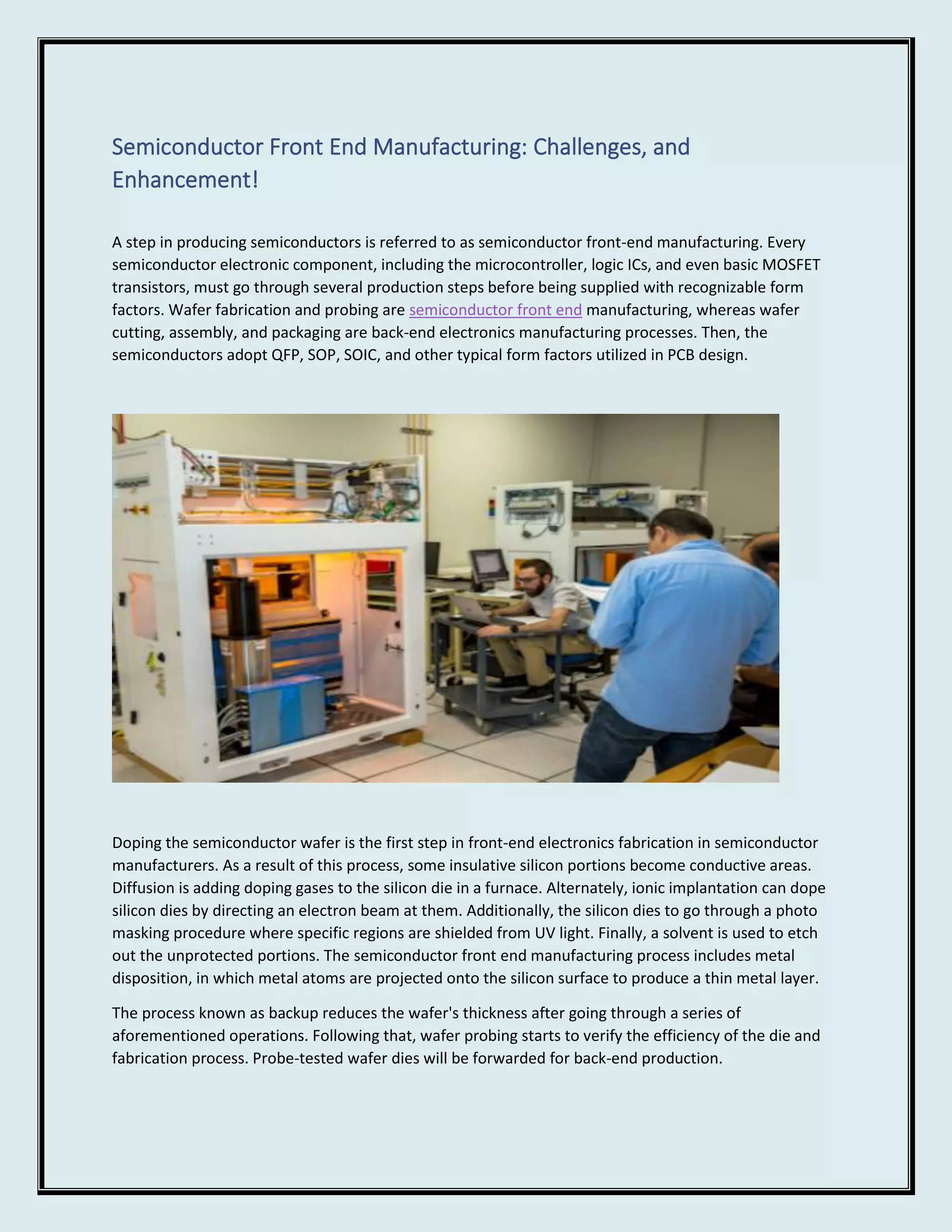 Semiconductor Front End Manufacturing | PDF