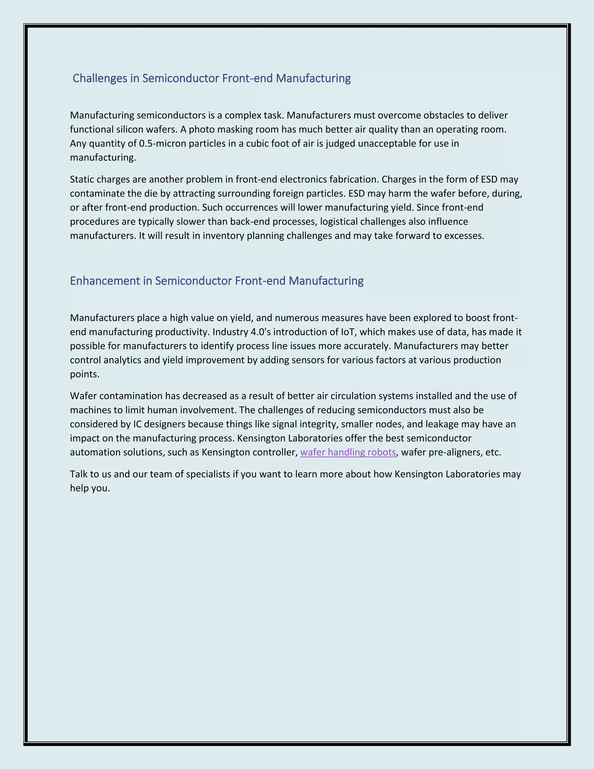 Semiconductor Front End Manufacturing | PDF