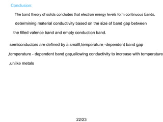 Comprehensive Study on Band Theory and Semiconductor Physics | PDF