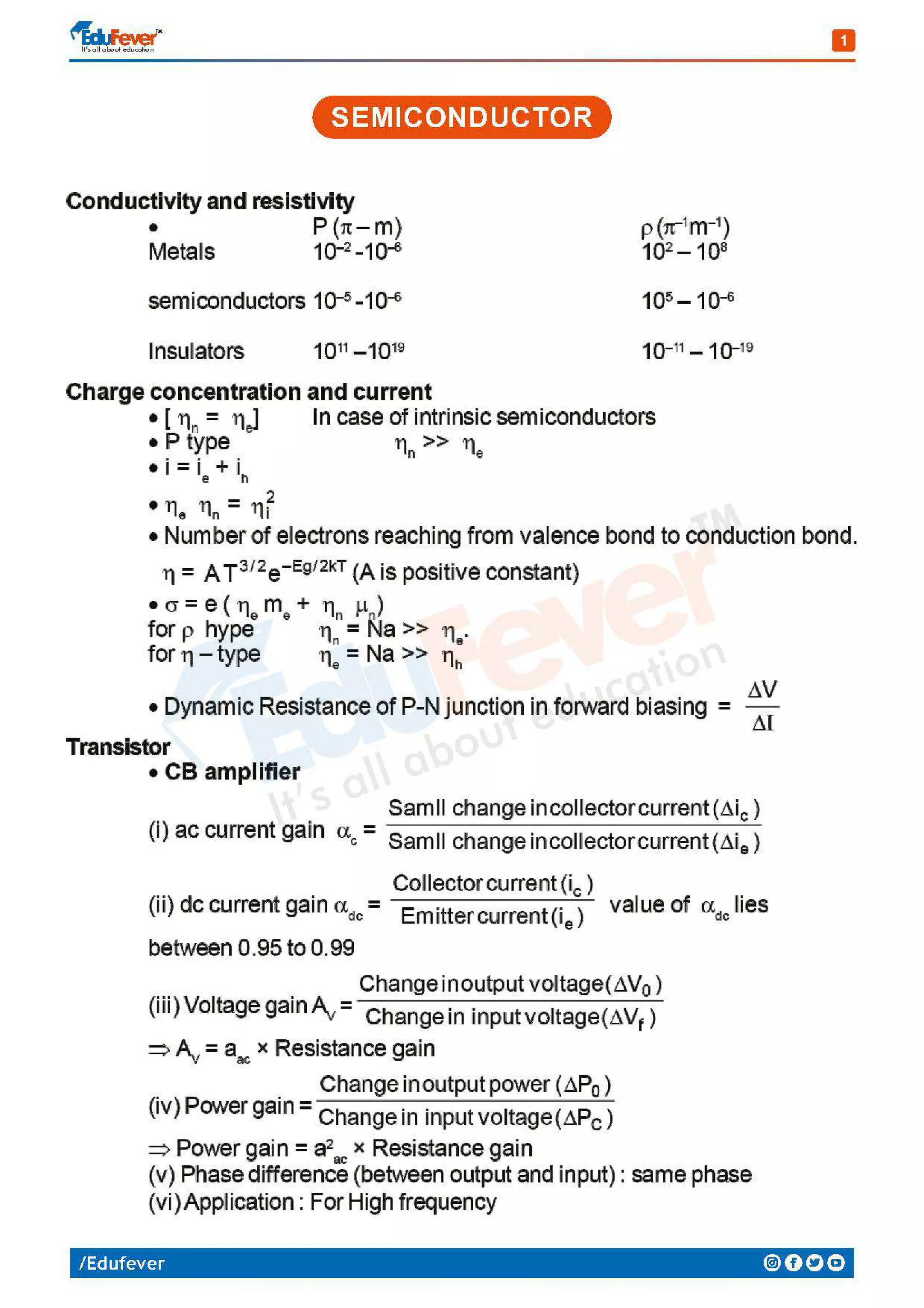 Semiconductor - Physics Revision Notes | PDF