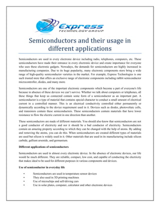 Semiconductors and their usage in different applications | PDF