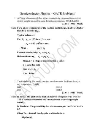 Semicondutcto physics-gate-problems | PDF
