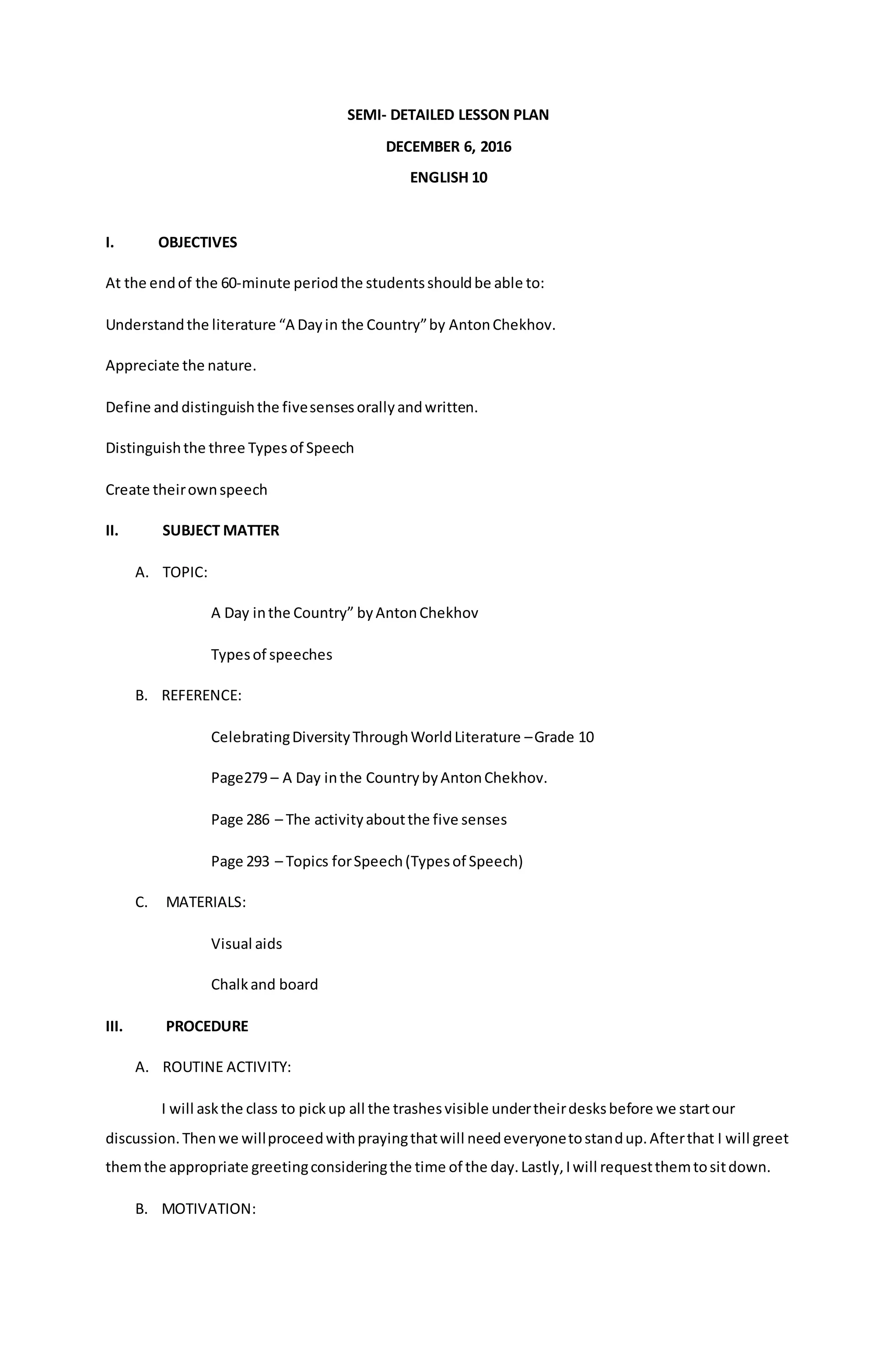 Semi detailed a day in the country | DOCX