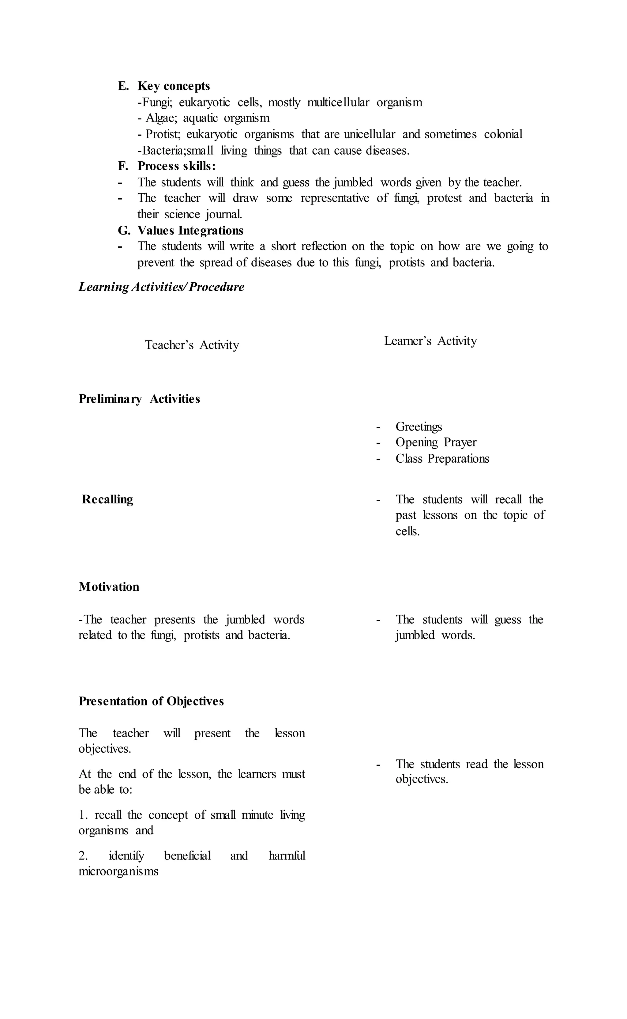 Sample Semi-detailed Lesson Plan for Grade 7 Science, Prepared by ...