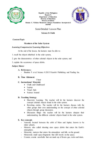 Sample Semi-detailed Lesson Plan for Grade 8 Science, Prepared by ...