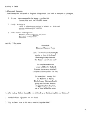 Semi detailed lesson plan | DOCX | Poetry | Books and Literature