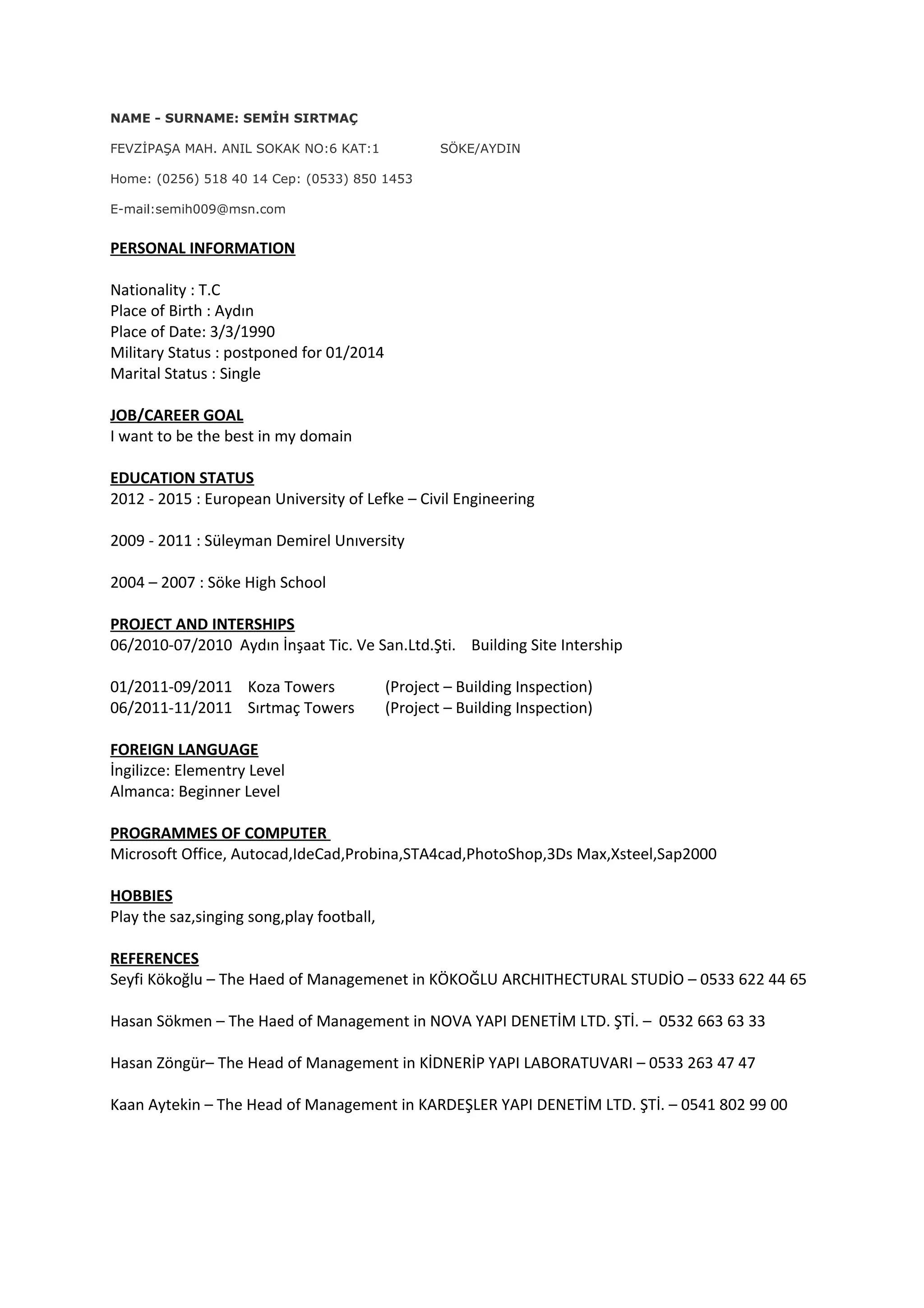 Semih sırtmac cv ass.2 | PDF