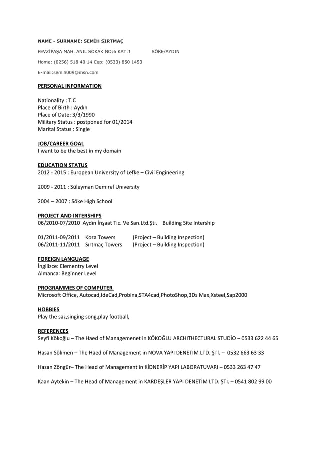 Semih sırtmac cv ass.2 | PDF