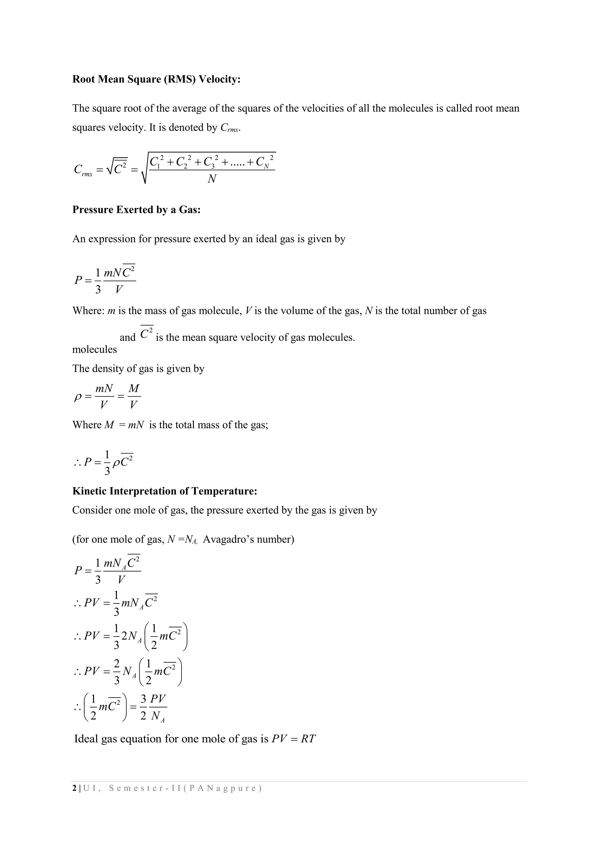 B.Sc. Sem II Kinetic Theory of Gases | PDF